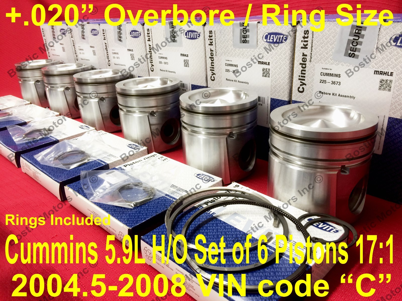 CUMMINS 5.9 L PISTONS + rings 2004.5-09 MAHLE +.020" 17:1 H/O 6 Matched ...