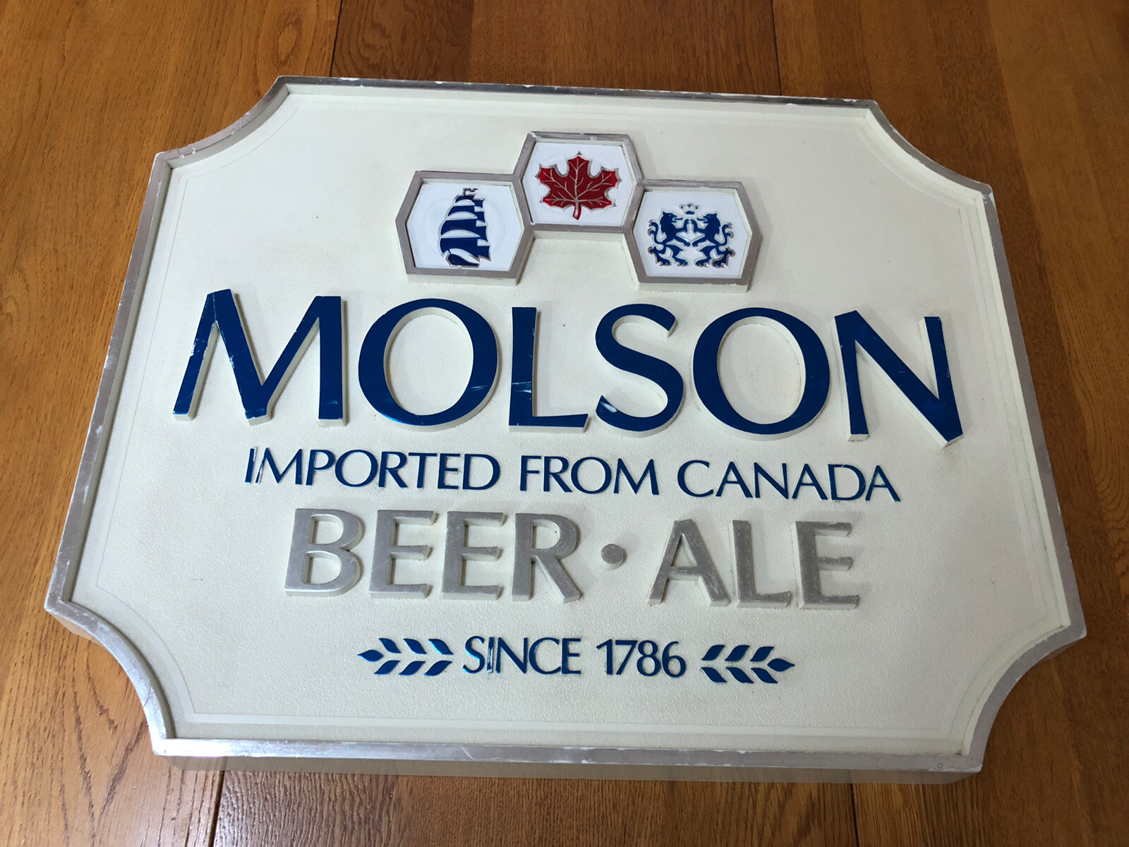 Vintage Molson Beer Ale Canada 1786 Molded 3D Plastic Sign Man Cave Bar ...