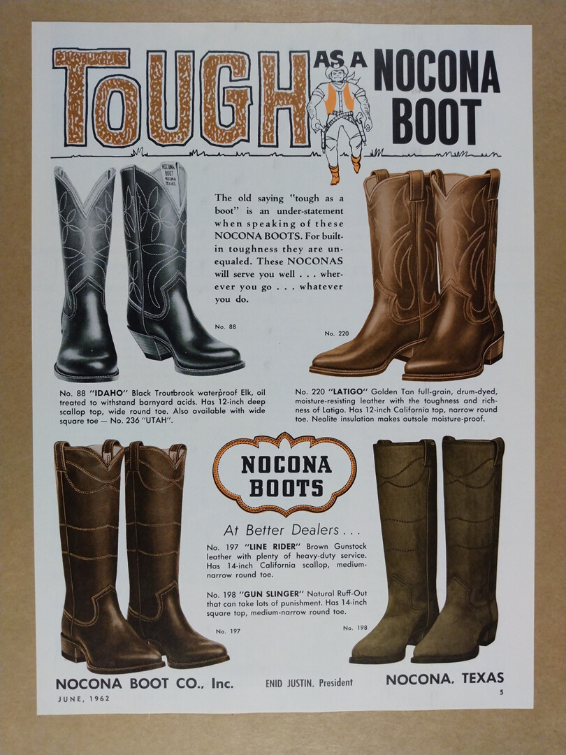 1962 Nocona Cowboy Boots 4 Styles illustrated vintage print Ad | eBay