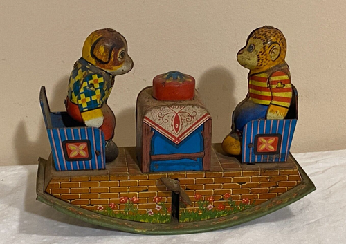 Tin Wind-Up See Saw Teeter Totter Toy Dog Cat Monkey aa-96 | eBay