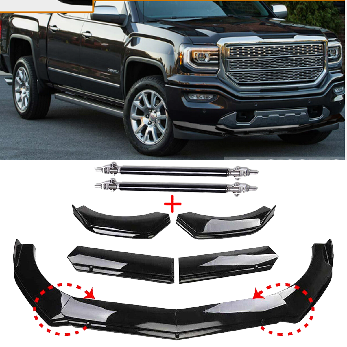 Front Bumper Lip Chin Splitter Spoiler Strut Rod For GMC Sierra 1500 ...