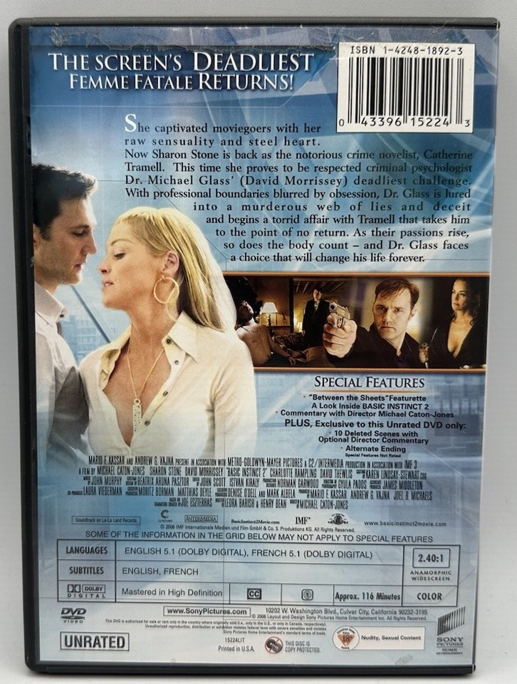 Basic Instinct 2 DVD Widescreen Sharon Stone David Morrissey David ...