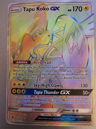 Tapu Koko GX 153/145 Rainbow Secret Rare Pokemon Guardians Rising Set ...