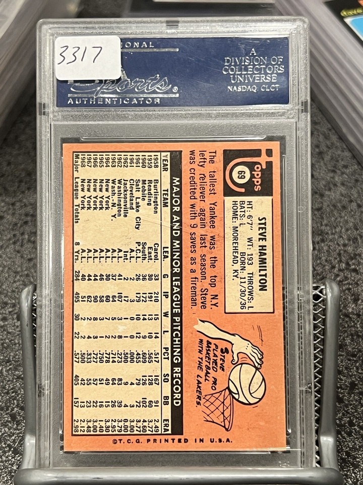 1969 TOPPS #69 STEVE HAMILTON YANKEES PSA 9 (PD) Set Break 17 9s Zero ...