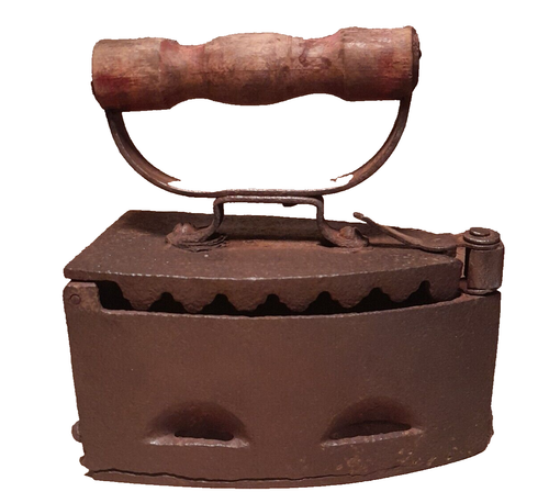 Antique Vintage Old Cast Iron Coal Ironing Clothes Press Wooden Handle ...