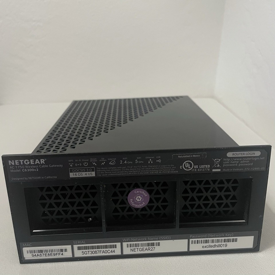 NETGEAR AC1750 C6300v2 Wi-Fi DOCSIS 3.0 Cable Modem Router 606449096231 ...