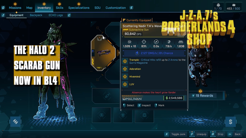 Borderlands 4 MODDED LEVEL 1 ONE SCARAB GUN SMG HALO 2 INSANE BL4 PC-PS ...