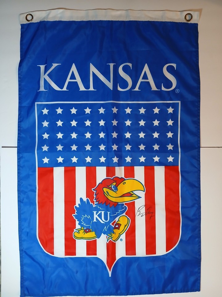 BILL SELF SIGNED AUTOGRAPHED KANSAS JAYHAWKS BASKETBALL FLAG KU ...