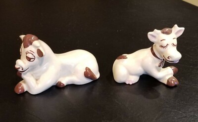 Vintage Ceramic Cows Figurine White Brown Lashes 4”x 3.5” Set of 2 | eBay