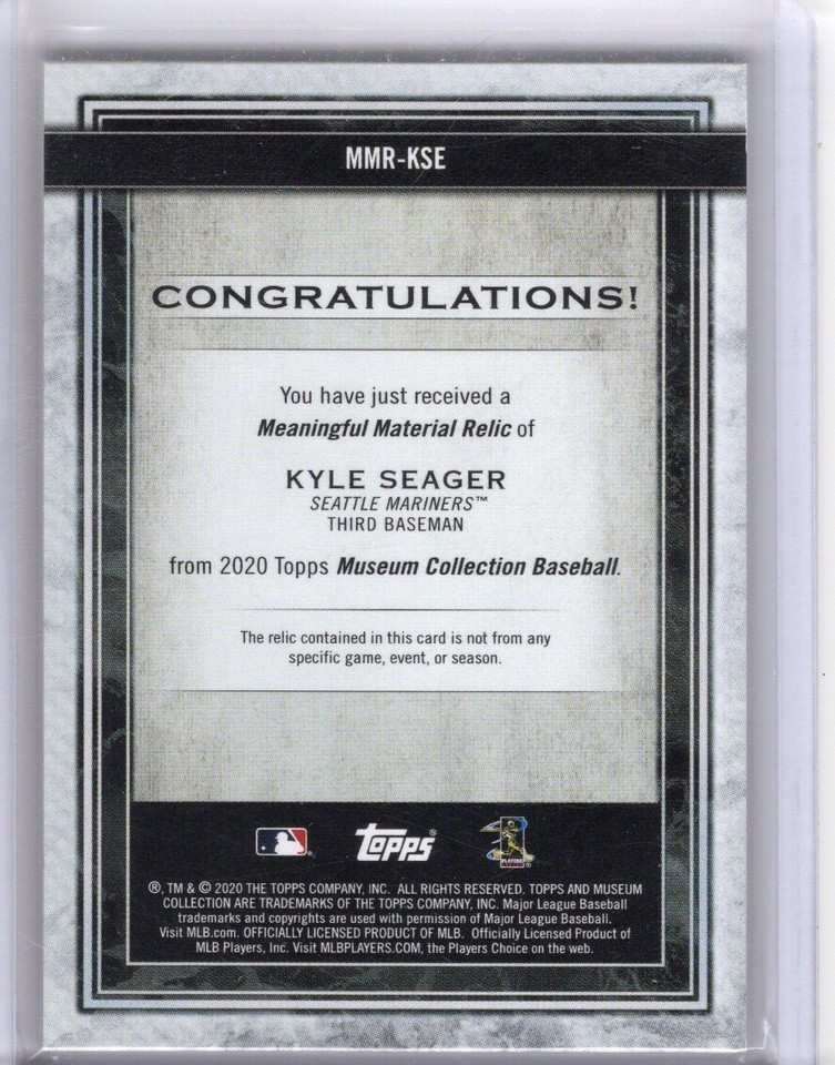 Kyle Seager 2020 Topps Museum Meaningful Material Relic 08/25 GOLD Card ...