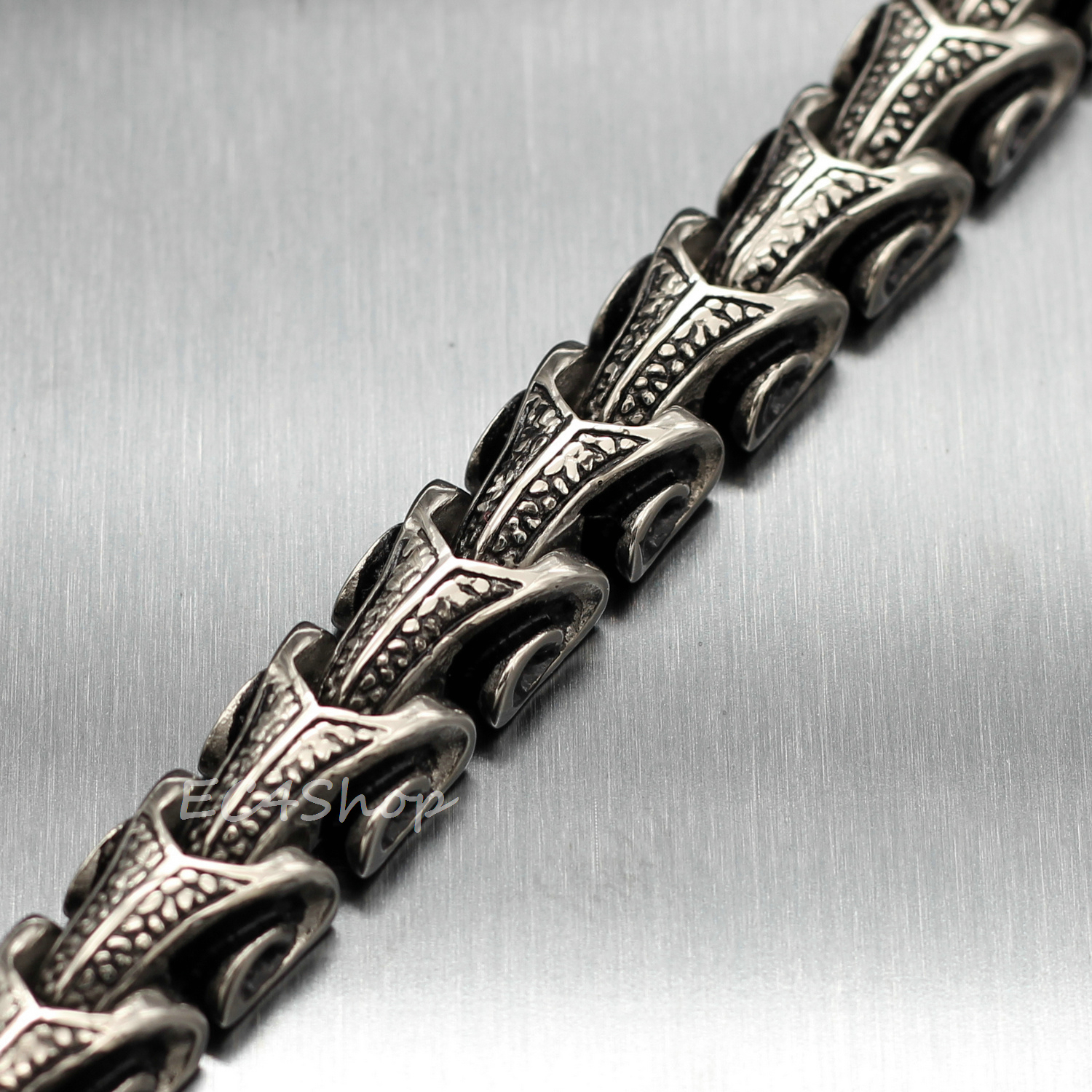 Retro Silver Stainless Steel Dragon Snake Bone Link Chain Bracelet ...