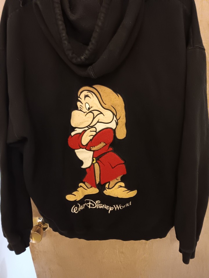 Walt Disney World Mens L Black Grumpy Full Zip Hoodie Sweatshirt ...