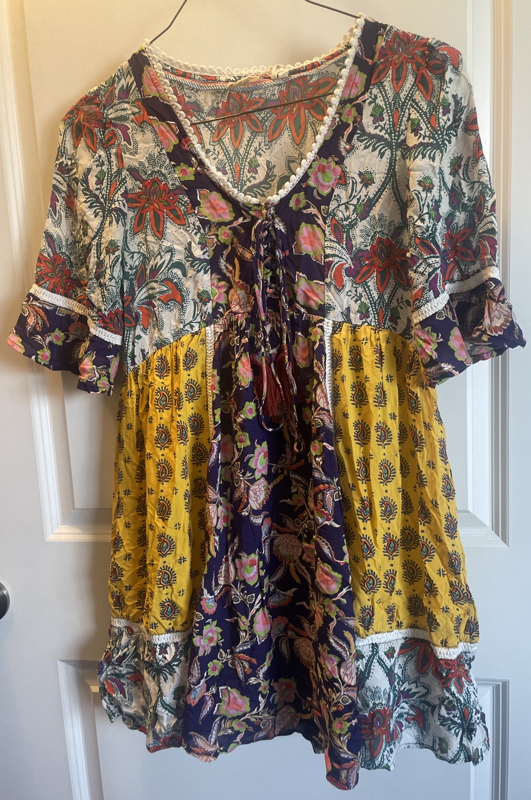 Anthropologie Lilka Patchwork Trapeze Peasant Dress XS - Gem