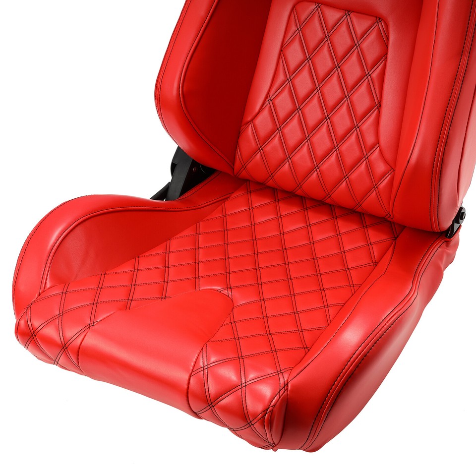 2 x All Red Diamond Leather Left/Right Sport Racing Car Seats Left ...