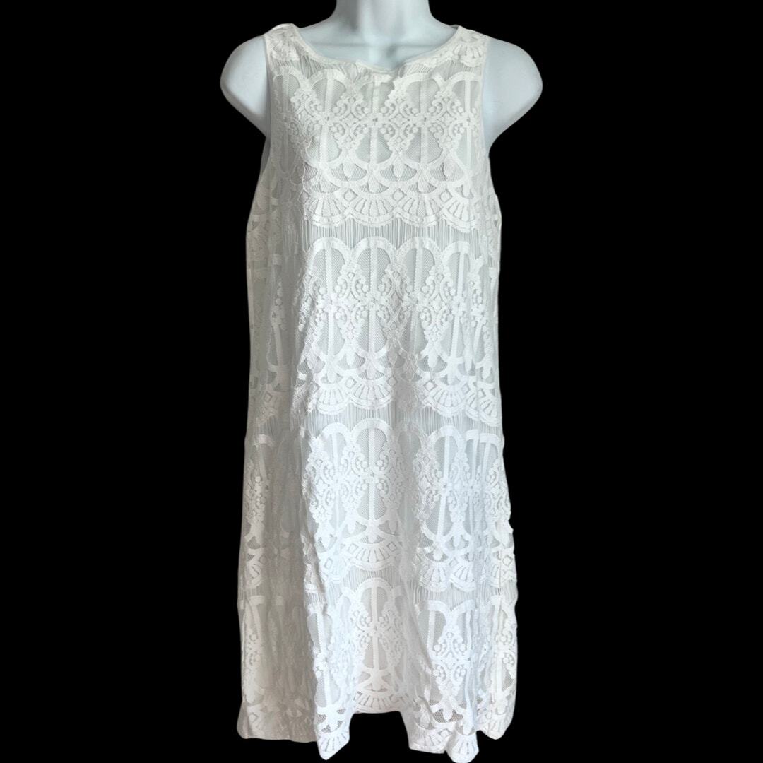 Max Studio White Crochet Lace Mini Shift Sheath Sleev… - Gem