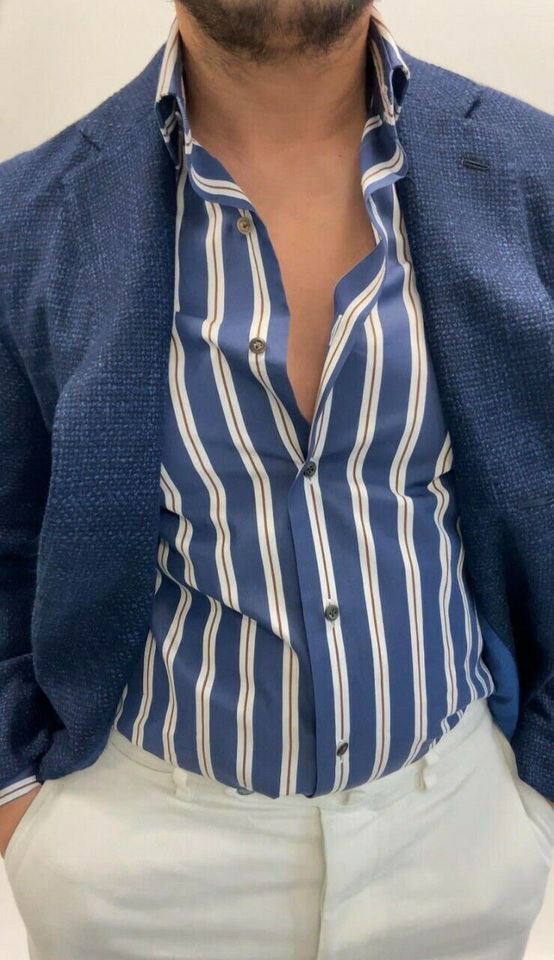 STILE LATINO handmade blazer US 34 EU 44 wool silk blue Vincenzo ...