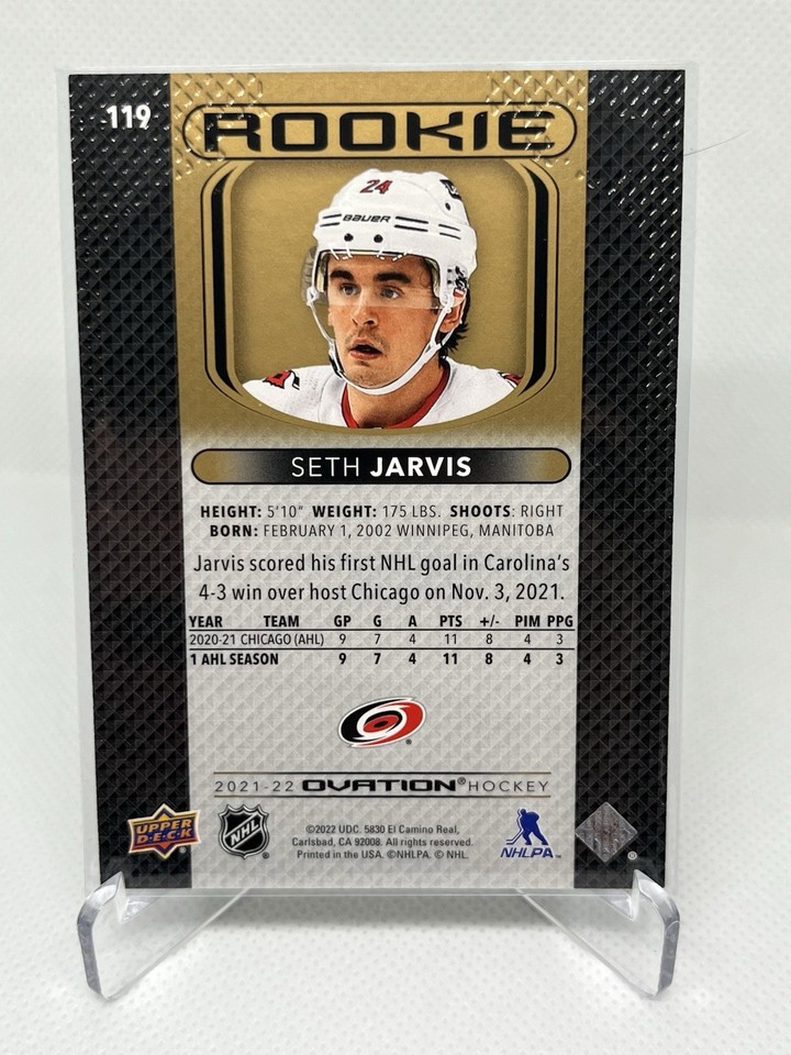 2021-22 Upper Deck Ovation - Rookies Seth Jarvis #119 Standing Ovation ...