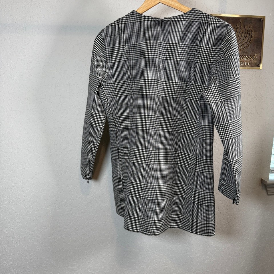 Women's Theory Black and White Zip Back Long Sleeve Shift Dress Size 6 ...