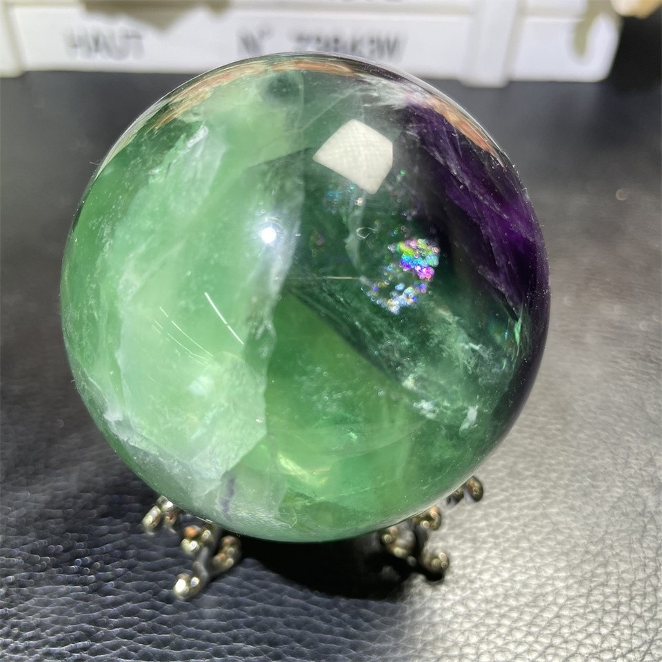 0.9LB 2.4" Natural Rainbow Fluorite Sphere Quartz Crystal Ball Healing ...