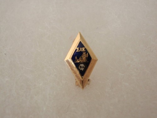 USA FRATERNITY PIN SIGMA ALPHA EPSILON. MADE IN GOLD. NAMED. TINY BLUE ...