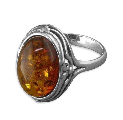 Cognac Amber Oval Statement Ring With Fancy Edge Solid Sterling Silver ...