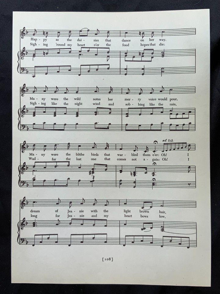 1946 VTG Stephen Foster Sheet Music ~ Folk Song Jeanie with the Light ...