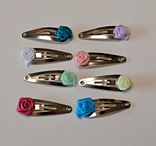 Lot of 8 Infant Toddler Small Snap Clips Satin Roses 1.25" Mixed Color ...