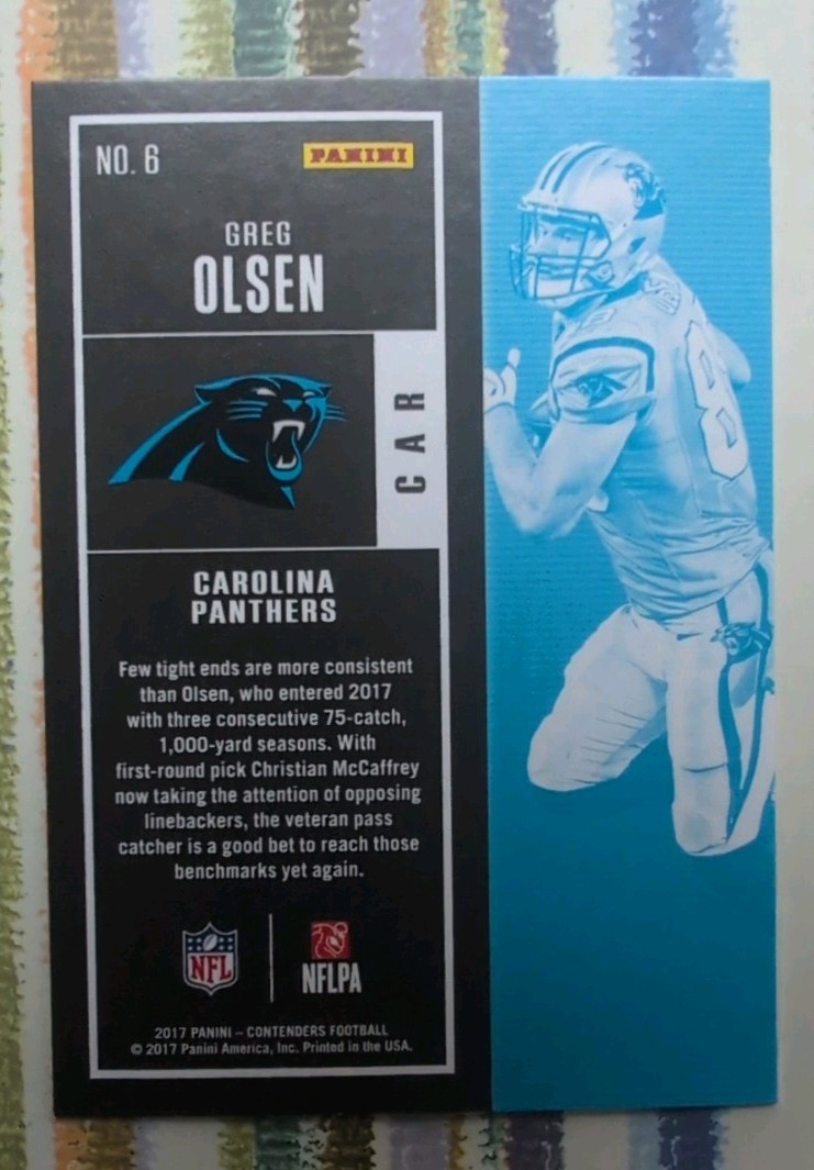 2017 Panini Contenders - Season Ticket Greg Olsen #6 Championship ...