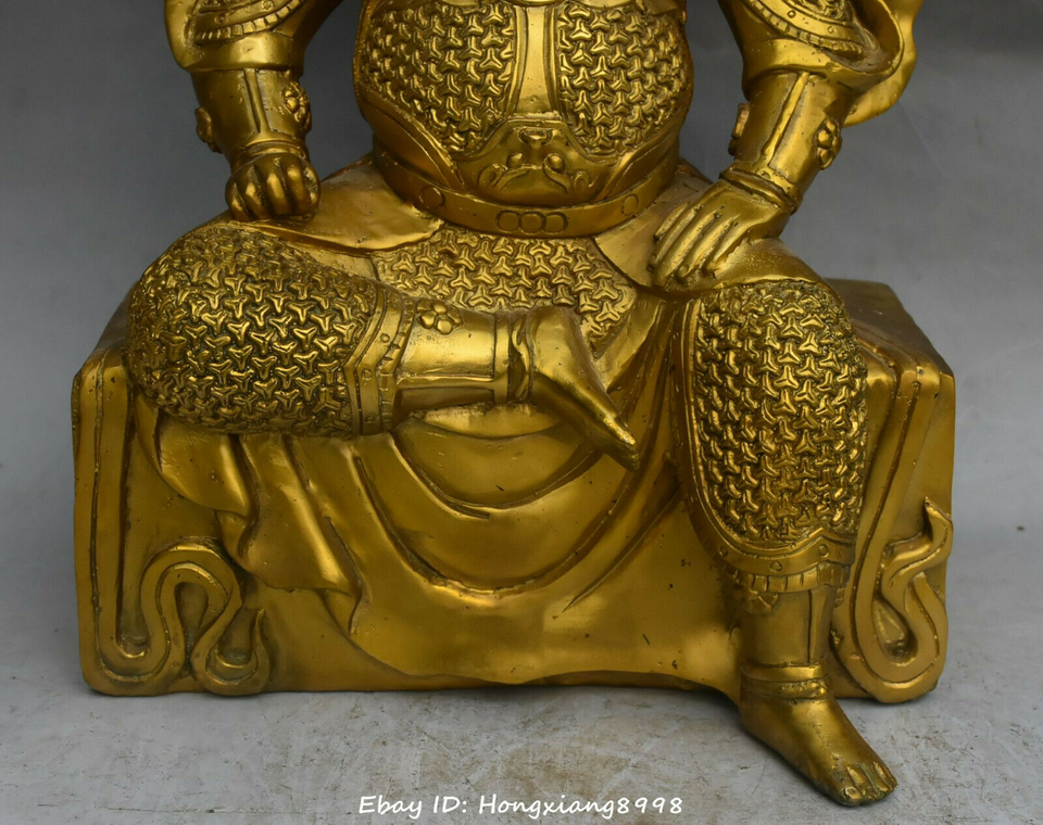 11" China Ancient Dynasty Bronze Gold Seat Xuan wu emperor beast head ...