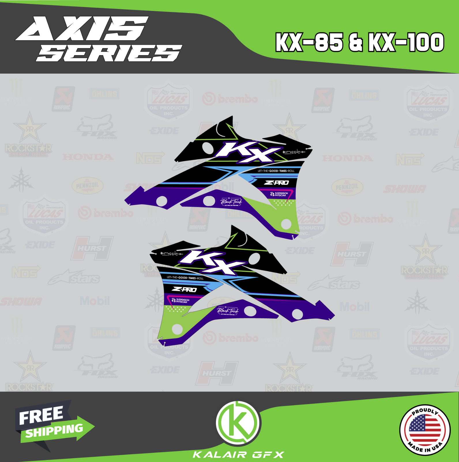 Graphics Kit for Kawasaki KX85 KX100 (2014-2021) KX 85 KX 100 Axis ...