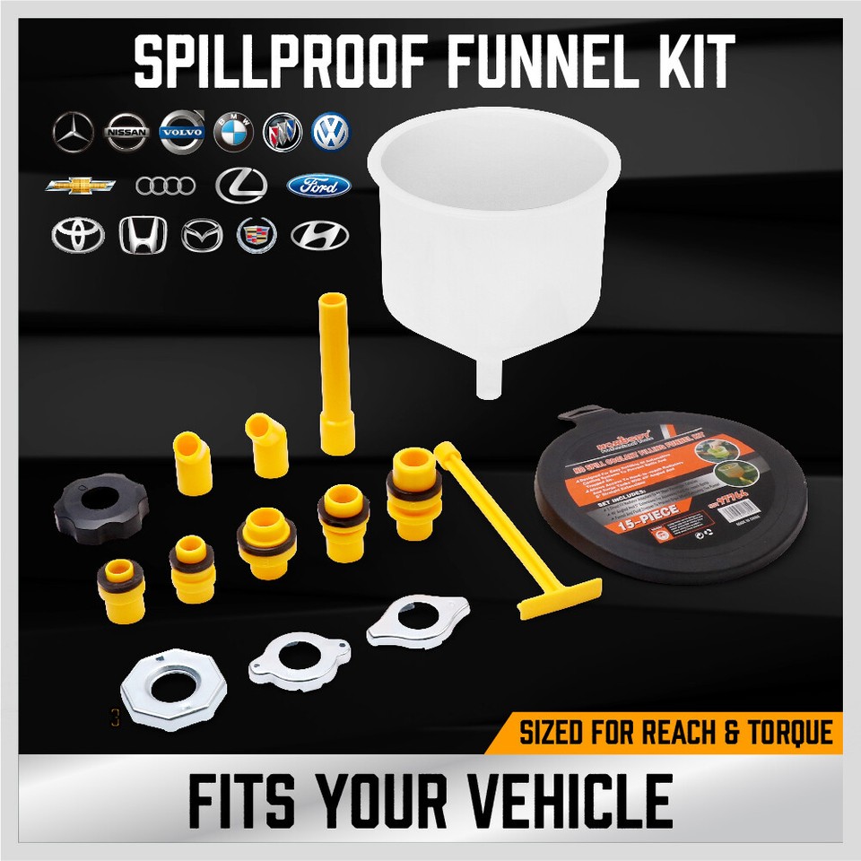 Spill Proof Radiator Coolant Filling Funnel Kit 15-pcs Cooling System ...