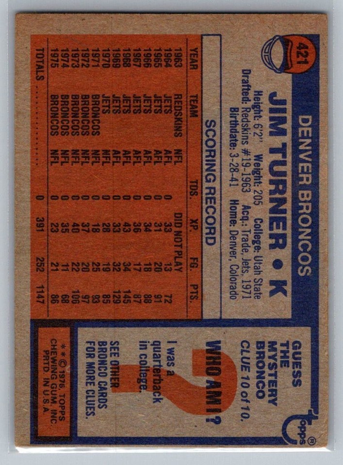 1976 Topps Jim Turner #421 P | eBay