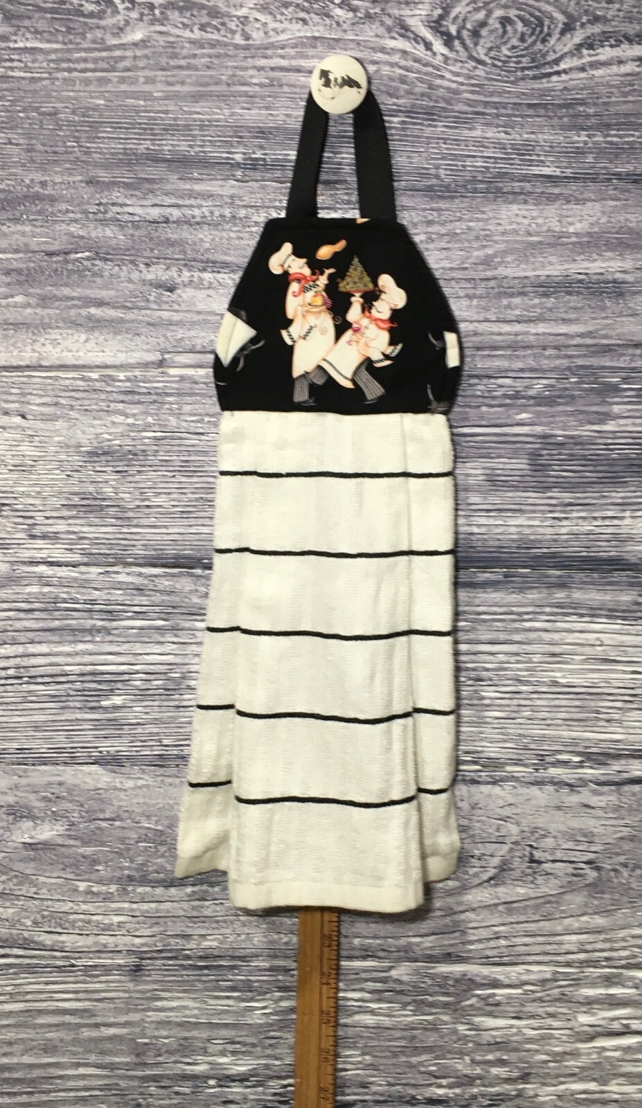 Hanging Kitchen Dishtowel Fat Chefs Plate of Spaghetti Cake Grapes Wine ...