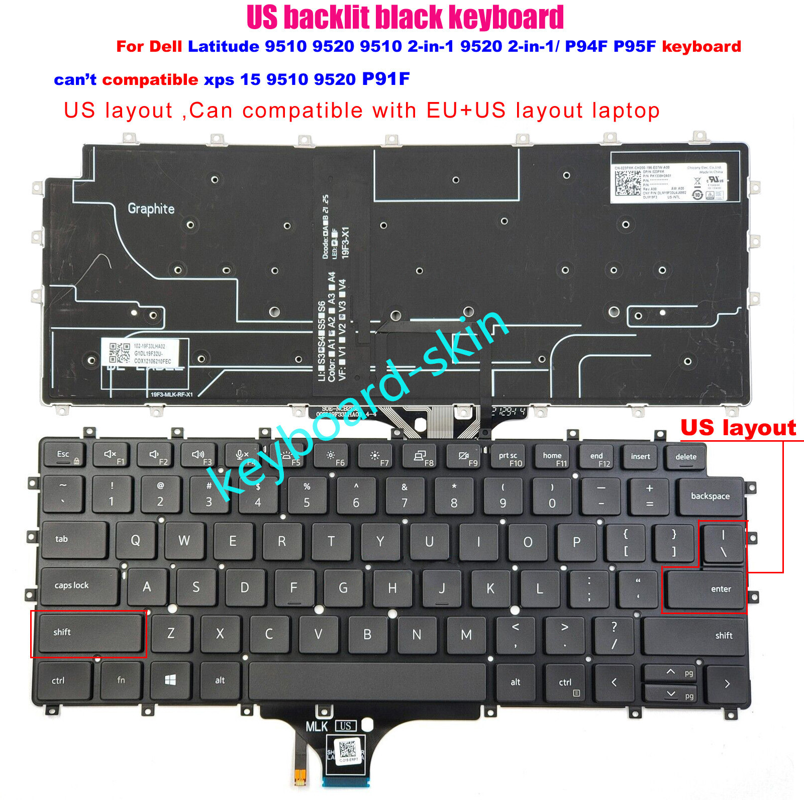 US Backlit Keyboard for Dell Latitude 9510 9520 2-in-1 03R93D 023PXK ...