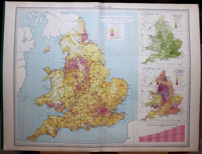 1939 SURVEY MAP ENGLAND & WALES DENSITY OF POPULATION AGRICULTURAL ...