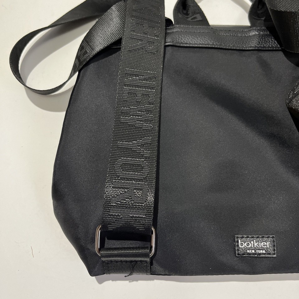 Botkier New York Trigger Backpack Bag Black Polyester Faux Leather Logo ...