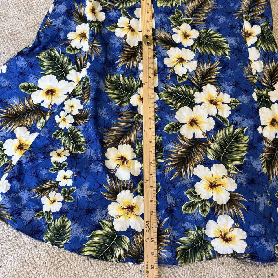 NWT KY’S Vintage Hawaiian Mumu Dress L Blue Hibiscus Floral Ruffle ...