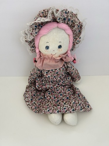 Cloth Rag Doll Toy Prairie Dress w Pink Roses Pink Hair Walmart Vintage ...