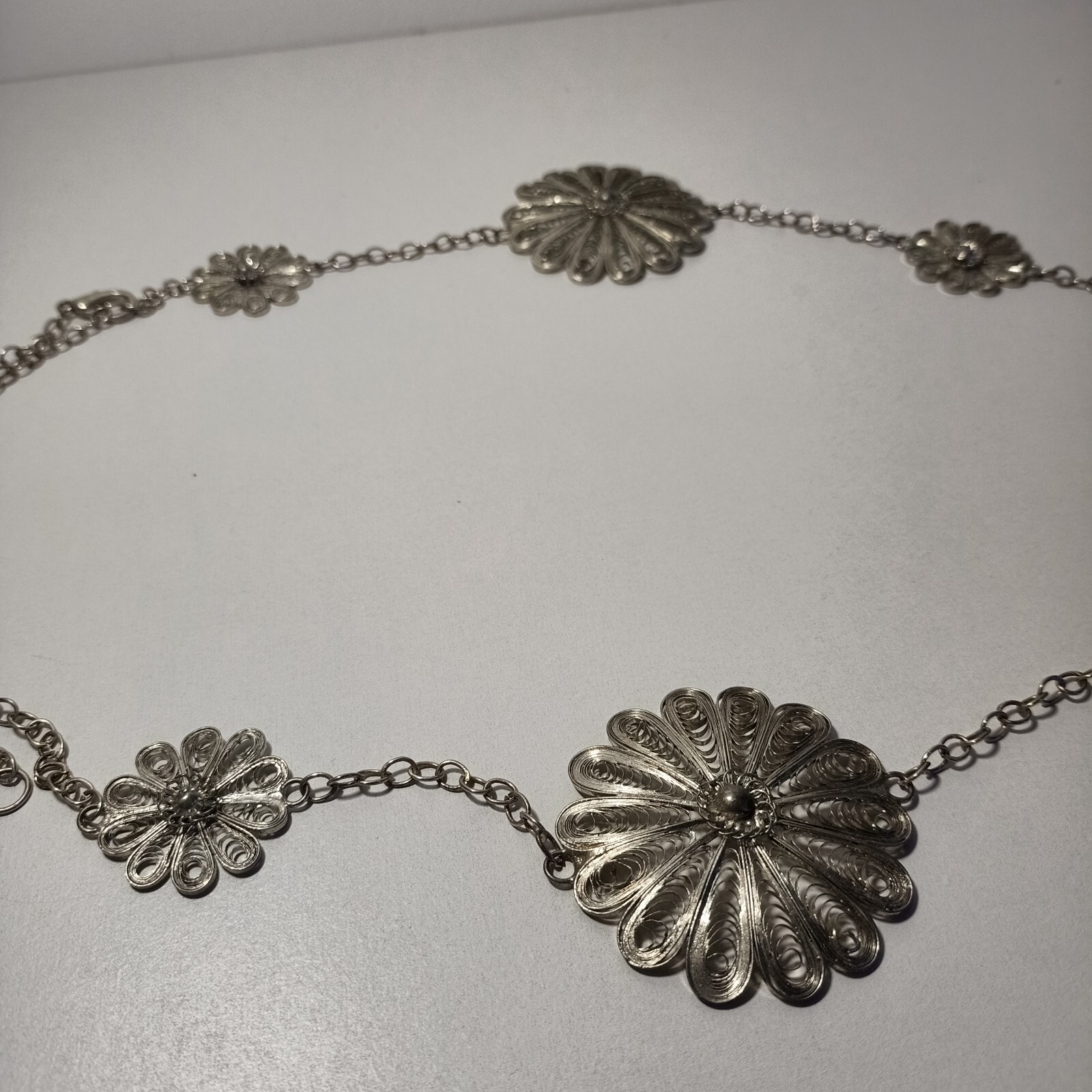 1960s 70s Filigree Flower Chain Belt Adjustable Stain… - Gem