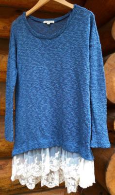 NEW - Indigo Thread Co.™ Knit Drop Shoulder Crochet Lace Hem Hi-Lo ...