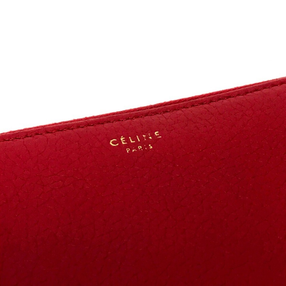 AUTHENTIC CELINE Leather Zip Around Long Wallet Red | eBay
