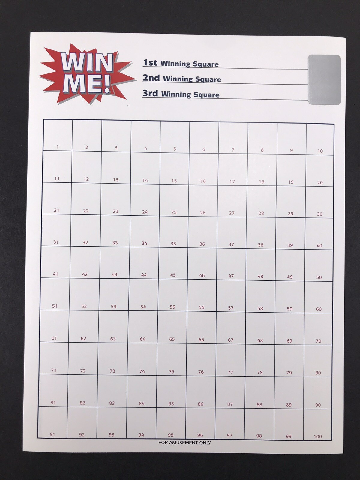 5 Ct 100 Square SCRATCH OFF Raffle Board 3 Winning Numbers Fund Raiser ...