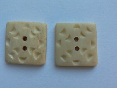 2 Carved Handmade Bone Buttons, Square. 21mm. Jewellery/Beading Crafts ...
