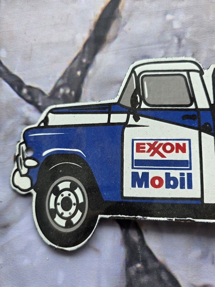 VINTAGE EXXON GAS AND OIL SERVICE TANKER PORCELAIN SIGN 12"×5". | eBay