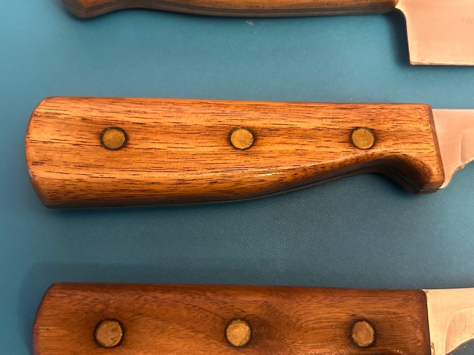 Vintage Chicago Cutlery 6pc Knife Set & Wood Block USA Walnut Handles ...