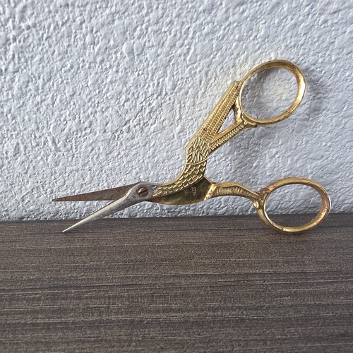 Vintage Crane Stork Bird Sewing Embroidery Gold Tone Scissors Marked ...
