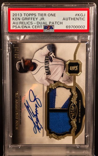 KEN GRIFFEY JR 2013 Topps Tier One HOF Dual GU Patch Auto 18/25 PSA ...
