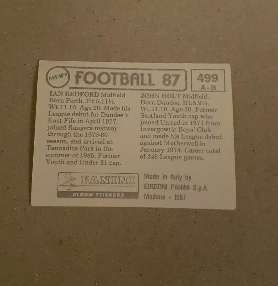 Panini Football 87 Sticker #499 John Holt/Ian Redford - Dundee Utd ...