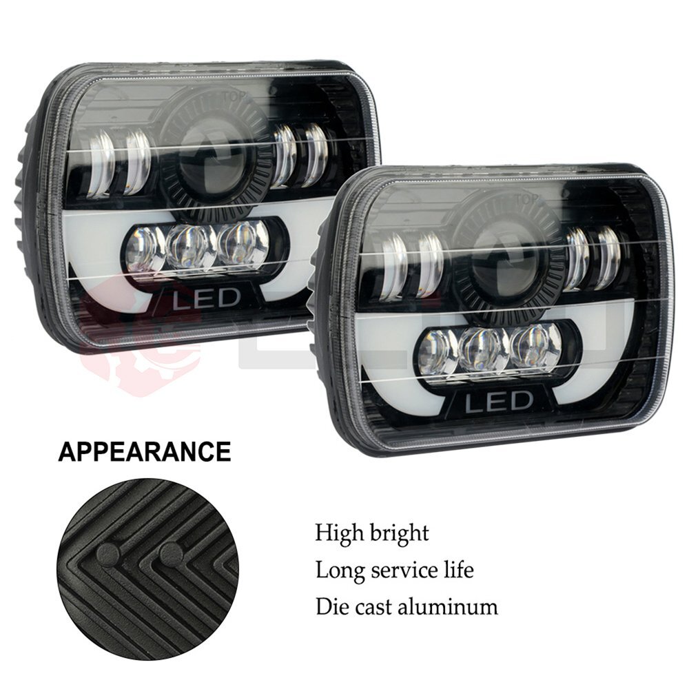 Pair 5"x7" 6"x7" High Low Beam DRL Demo Eyes square head light H4 led ...