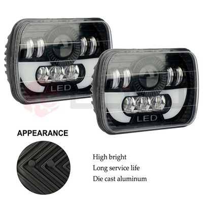 Pair 5"x7" 6"x7" High Low Beam DRL Demo Eyes square head light H4 led ...
